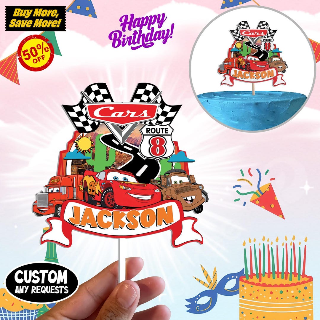 Custom Cars Lightning Mcqueen Cake Topper, Mcqueen Mater Topper, 2D ...