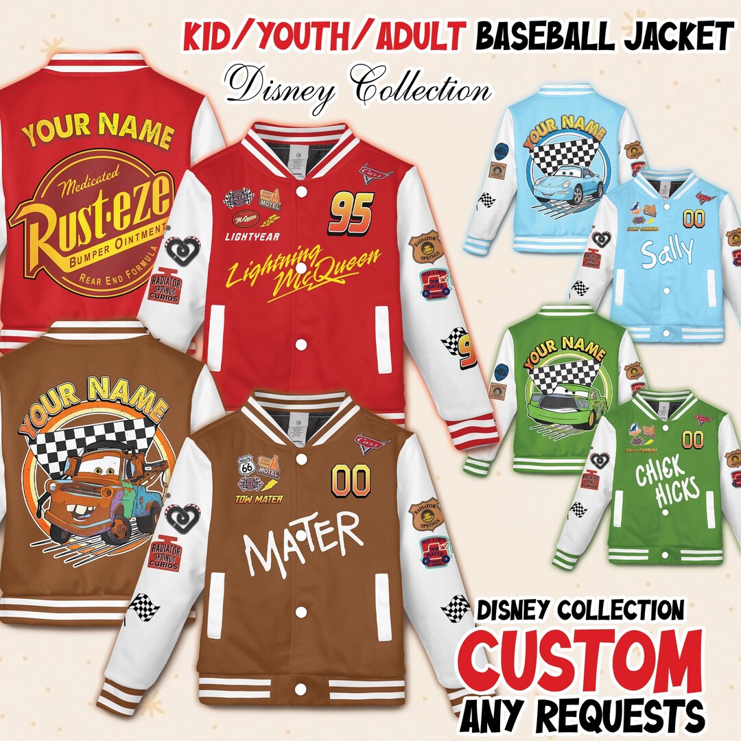 Custom Disney Cars Characters Collection Kids Youth Baseball Varsity ...