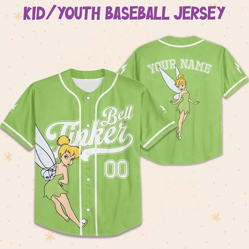 Custom Disney Tinkerbell Baseball Jersey, Kid Youth Adult Disney Jersey ...