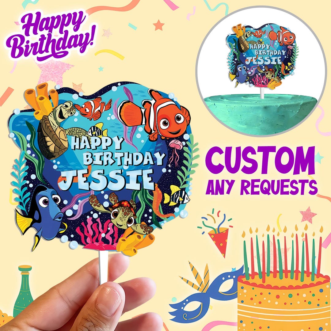 Custom Finding Nemo 2D Flat Acrylic Cake Topper, Personalized Cake ...