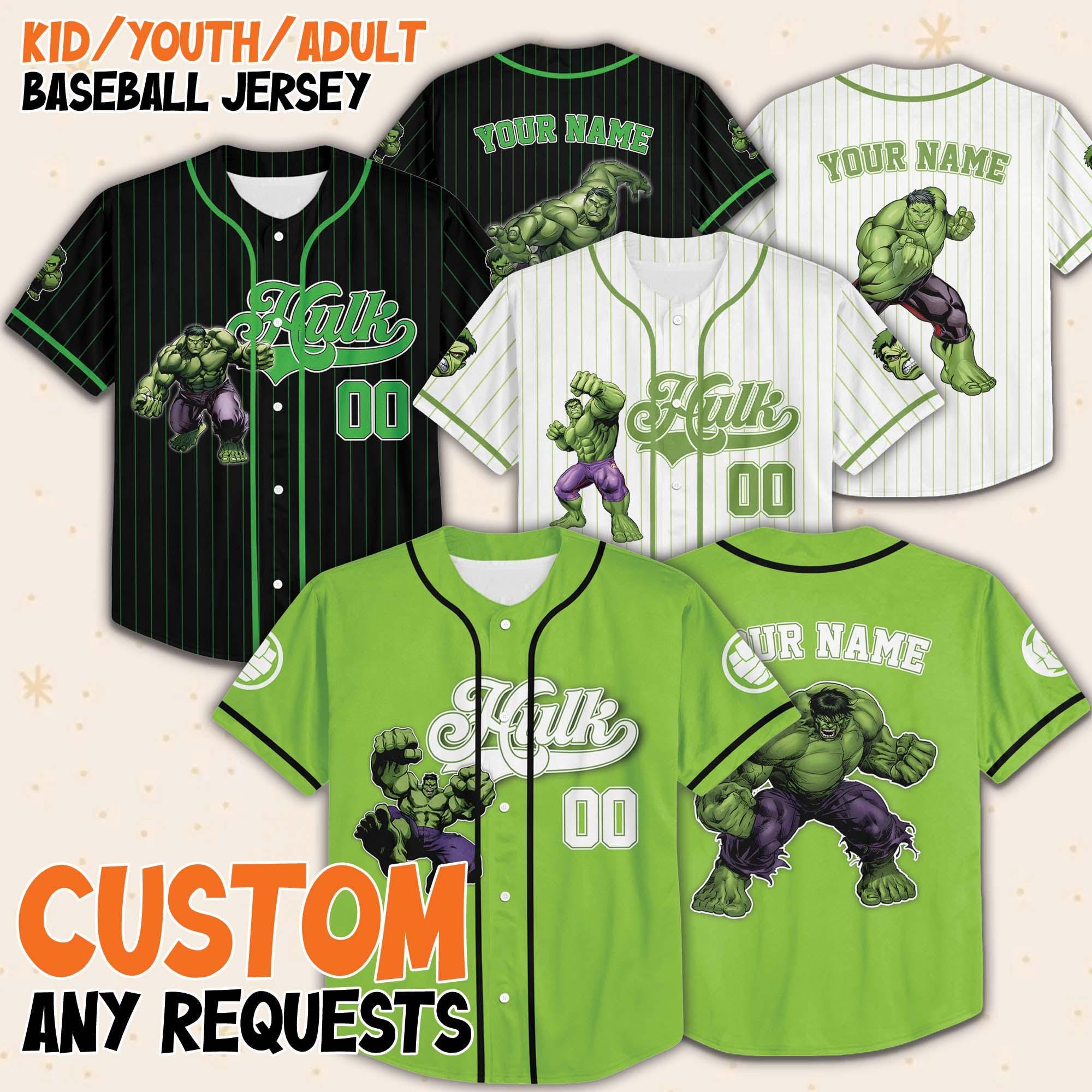 Custom Marvel Hulk Collection Baseball Jersey, Hulk Superhero Kids ...