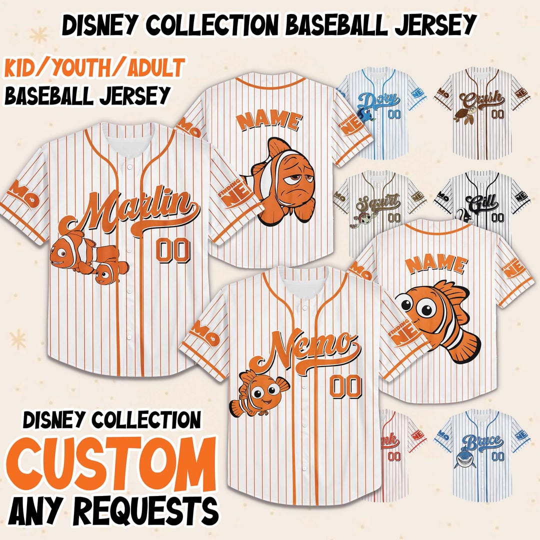 Custom Disney Finding Nemo All Characters Group Baseball Jersey, Marlin ...