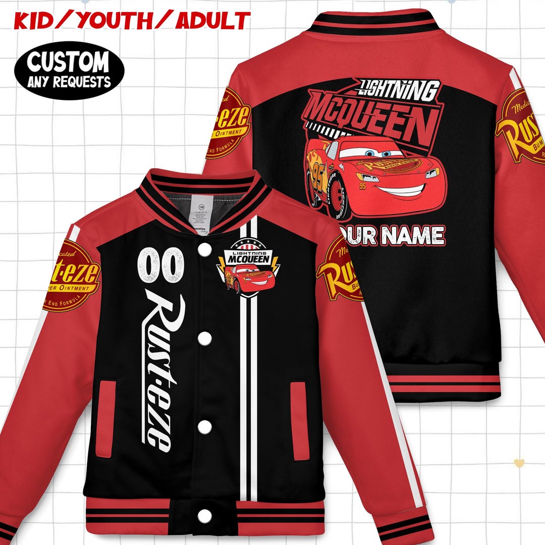 Custom Disney Cars Lightning Mcqueen Kids and Youth Baseball Varsity ...