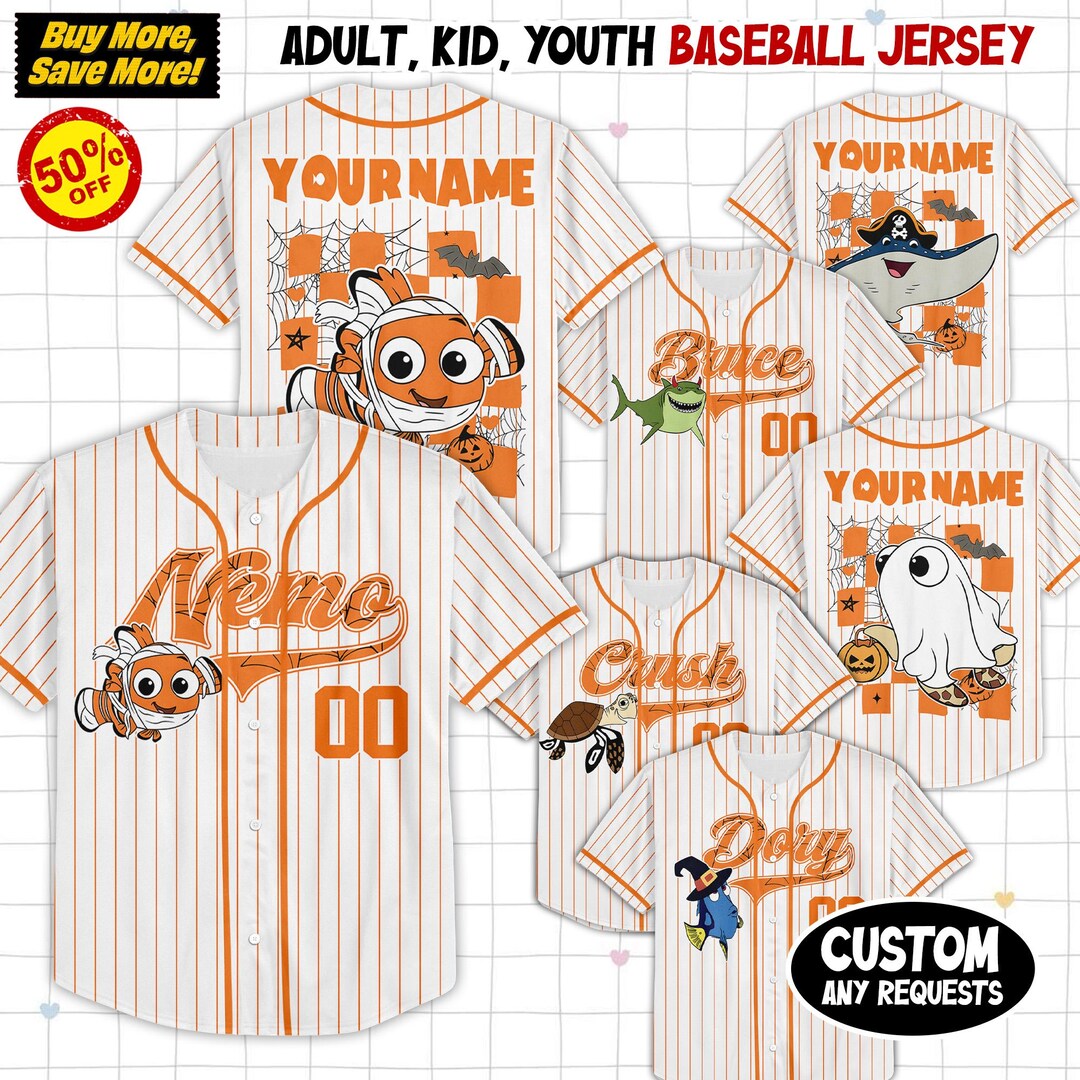 Custom Disney Finding Nemo Halloween Baseball Jersey, Nemo and Friends ...