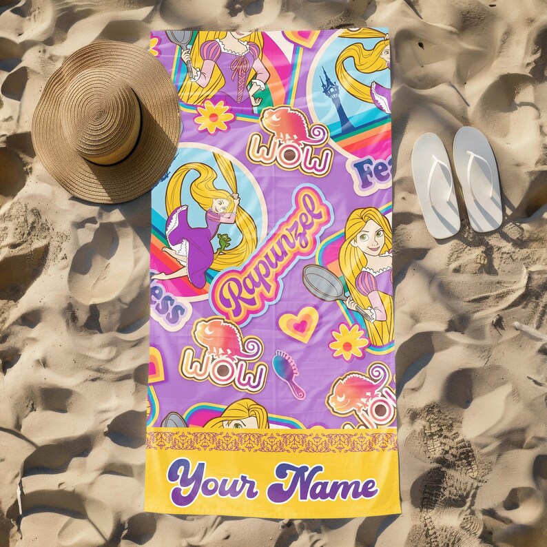 Custom Tangled Rapunzel Cute Pattern Disney Beach Towel, Ocean Vibes ...