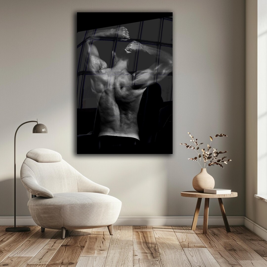 Male Back Muscle Glass Art: Black and White Fitness Decor - Etsy