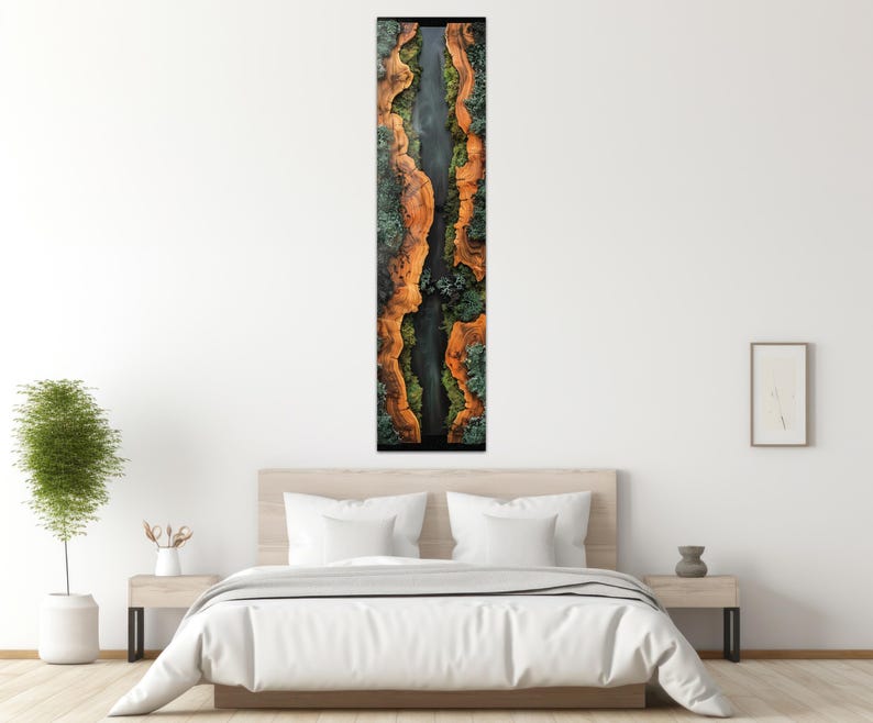 Vertical Canyon River Glass Wall Art, Modern Nature Landscape Decor ...