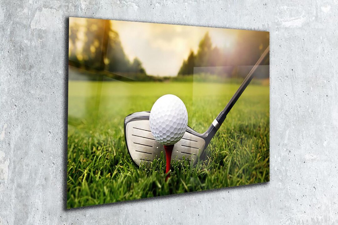 Golf Club Wall Glass Painting, Glass Wall Decor, Tempered Glass, Golf ...