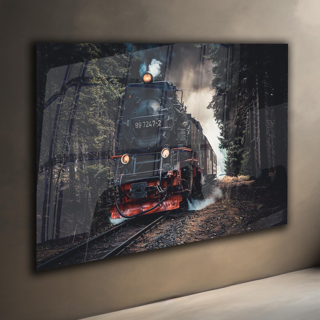 Vintage Steam Train Glass Wall Art: Railway Photography Decor - Etsy