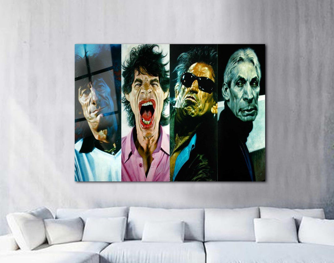 The Rolling Stones Glass Wall Printing, Legendary Rock Band Glass Art ...