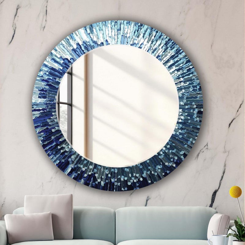 Round Blue Mirror - Etsy
