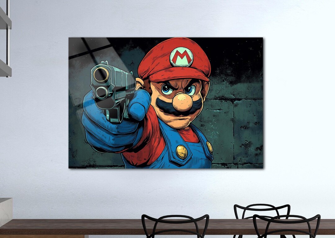 Super Mario Glass Printing Art, Tempered Glass, Mario Wall Decor,glass ...