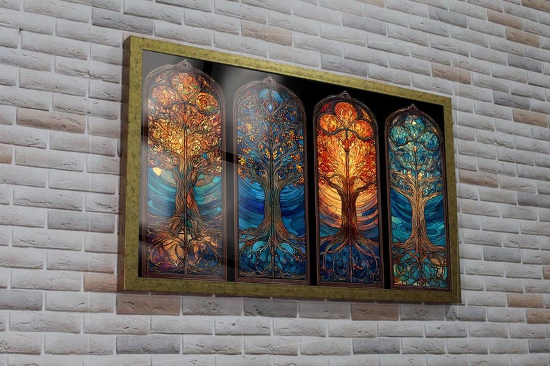 Vibrant Stained Glass Tree of Life Tempered Glass Wall Art Decor Panels ...
