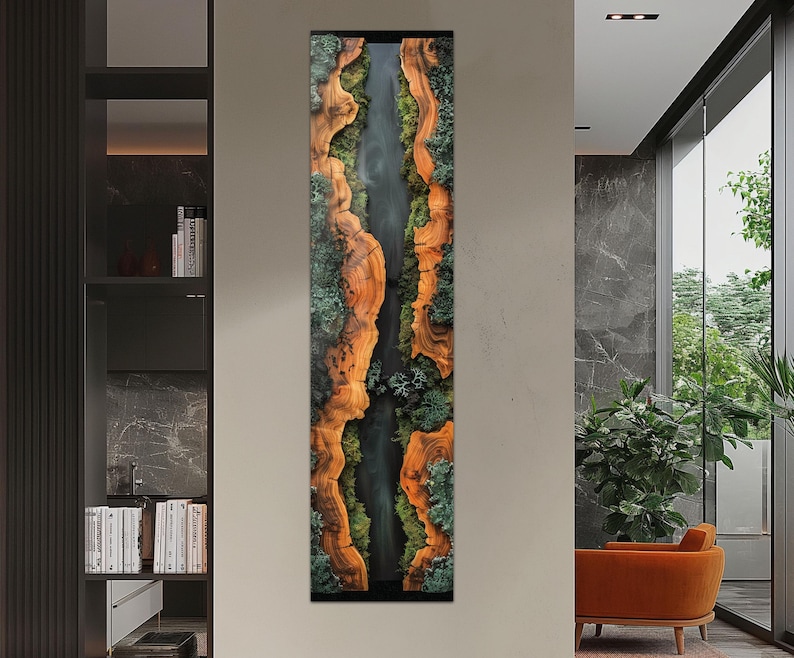 Vertical Canyon River Glass Wall Art, Modern Nature Landscape Decor ...