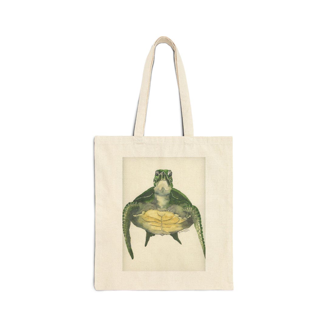 Sea Turtle Cotton Canvas Tote Bag: Green Turtle Design - Etsy