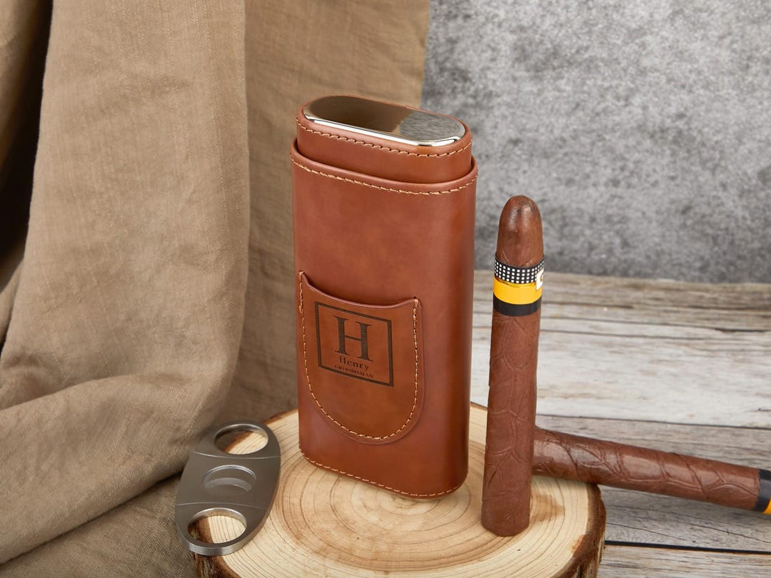 Personalized Engraved Cigar Case,custom Leather Cigar Box With Cutter ...