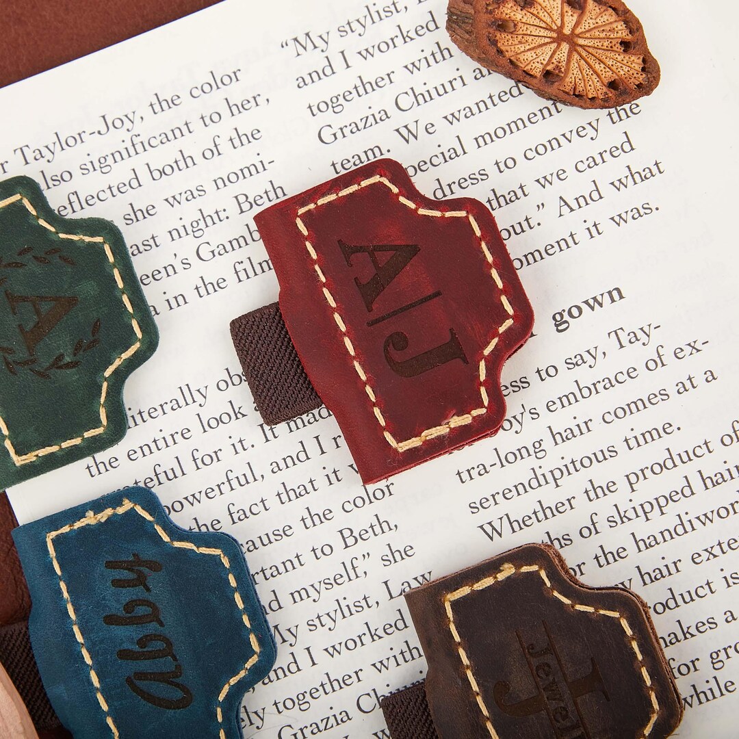 Engraved Leather Bookmark With Pen Holder,personalized Leather Magnetic ...