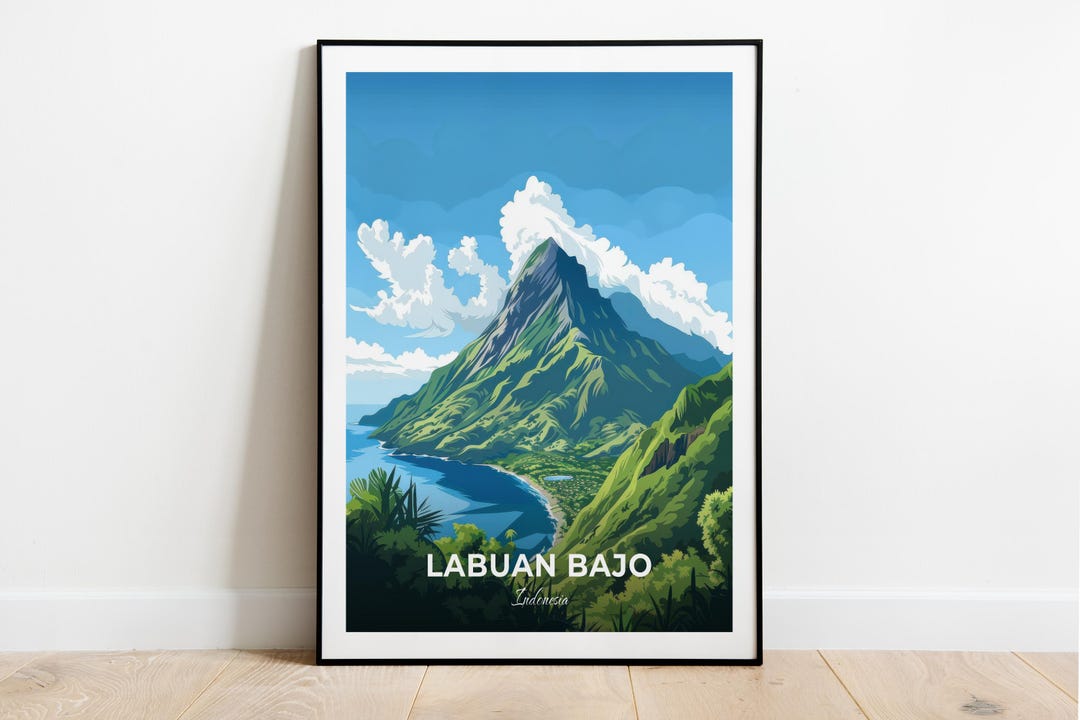 Labuan Bajo Travel Poster, Mount Mbeliling, City Print, Cityscape ...