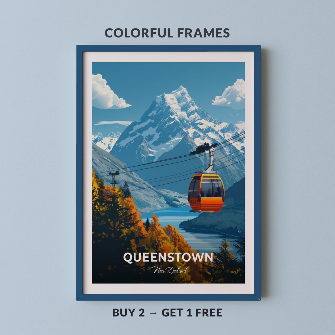 Queenstown Travel Poster Skyline Gondola Wall Art Print New Zealand ...