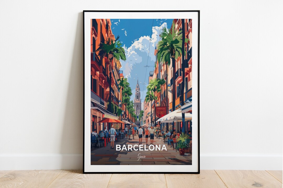 Barcelona Travel Poster, La Rambla Street, City Print, Cityscape ...