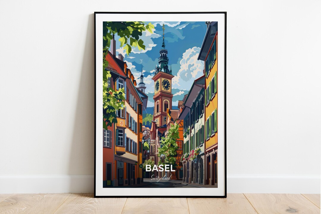 Basel Travel Poster, Town Hall, City Print, Cityscape Artwork, Birthday ...