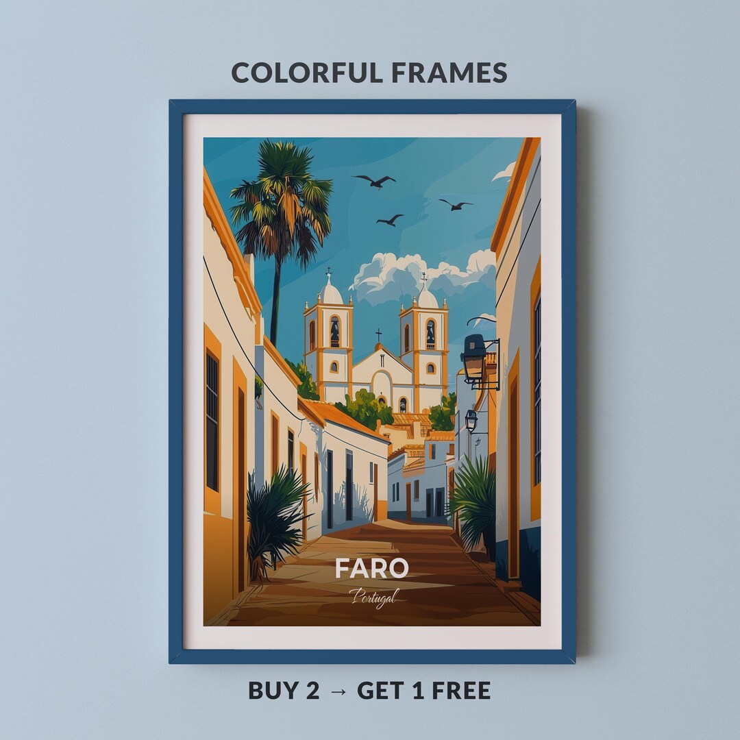 Faro Travel Poster Faro Cathedral Wall Art Print Portugal Poster City ...