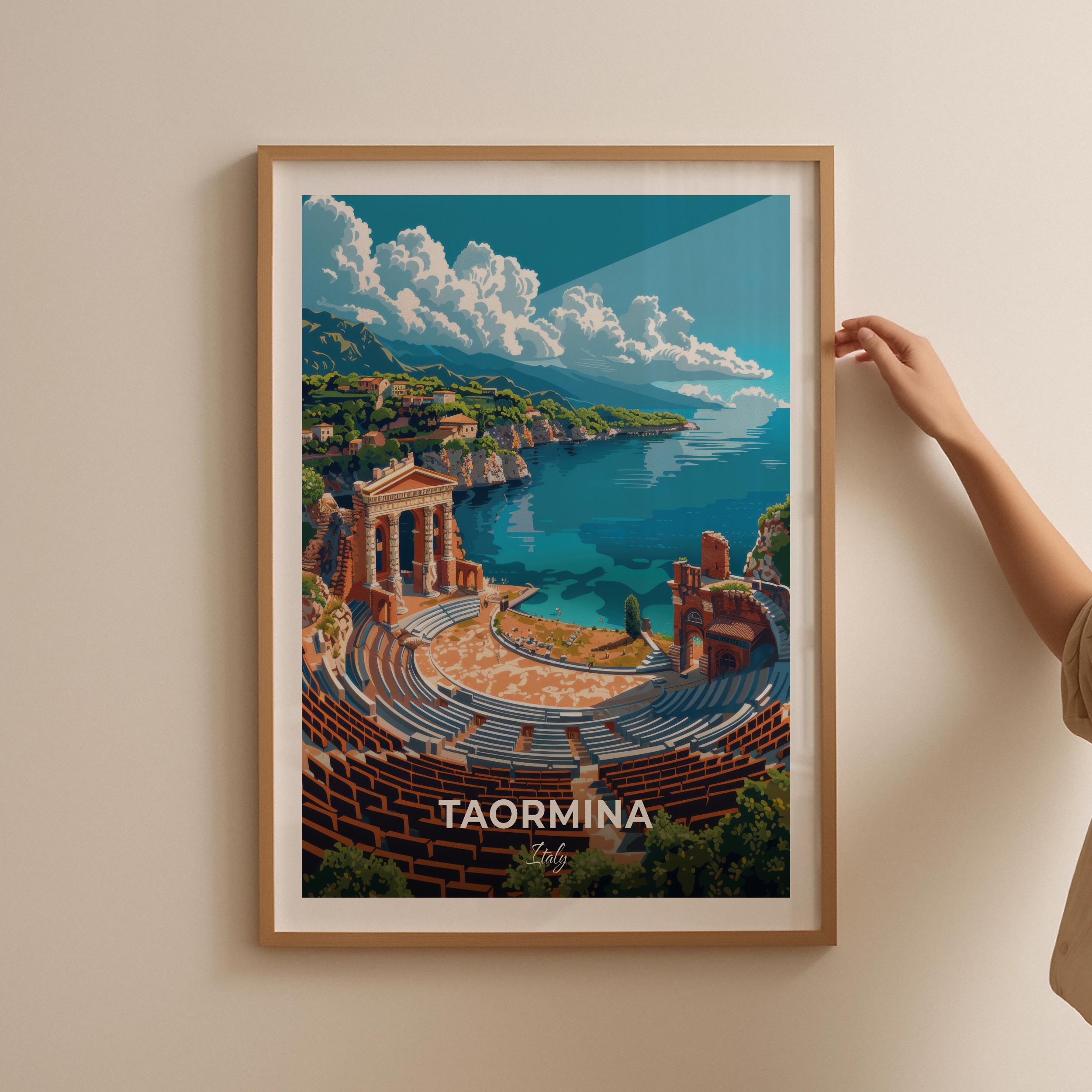Taormina Travel Poster the Ancient Theatre Wall Art Print Italy Poster ...