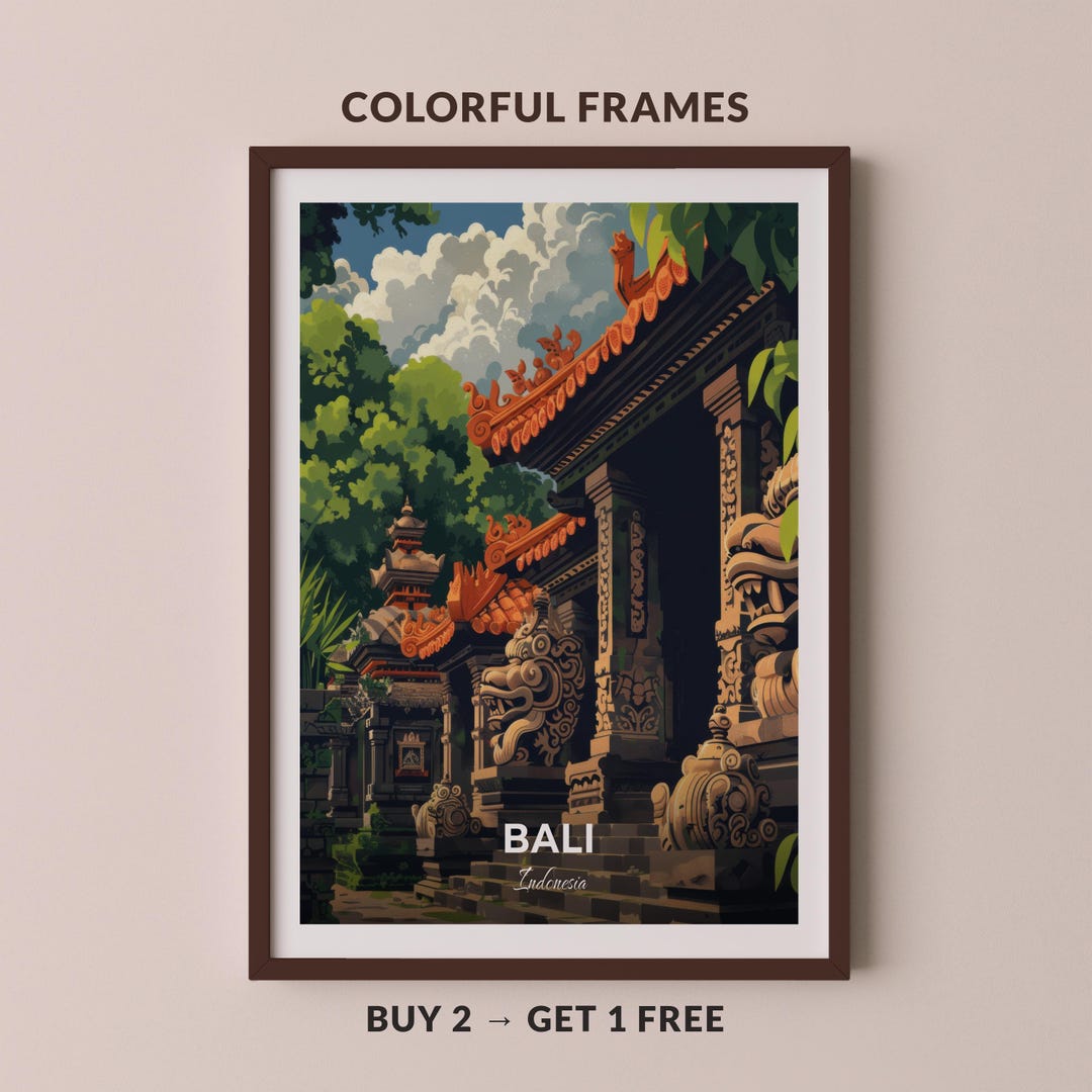 Bali Travel Poster Goa Gajah Wall Art Print Indonesia Poster City Print ...