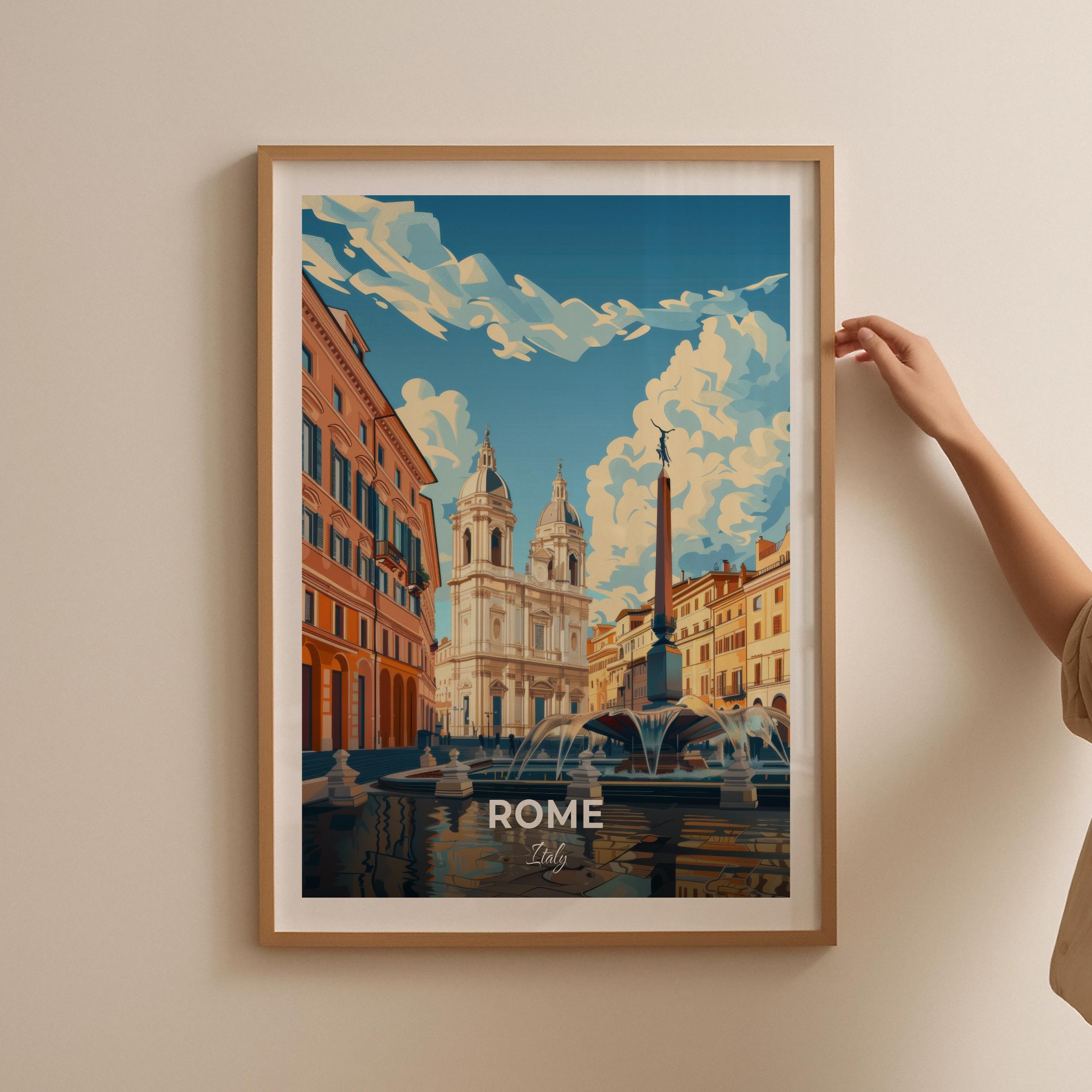 Rome Travel Poster Piazza Navona Wall Art Print Italy Poster City Print ...