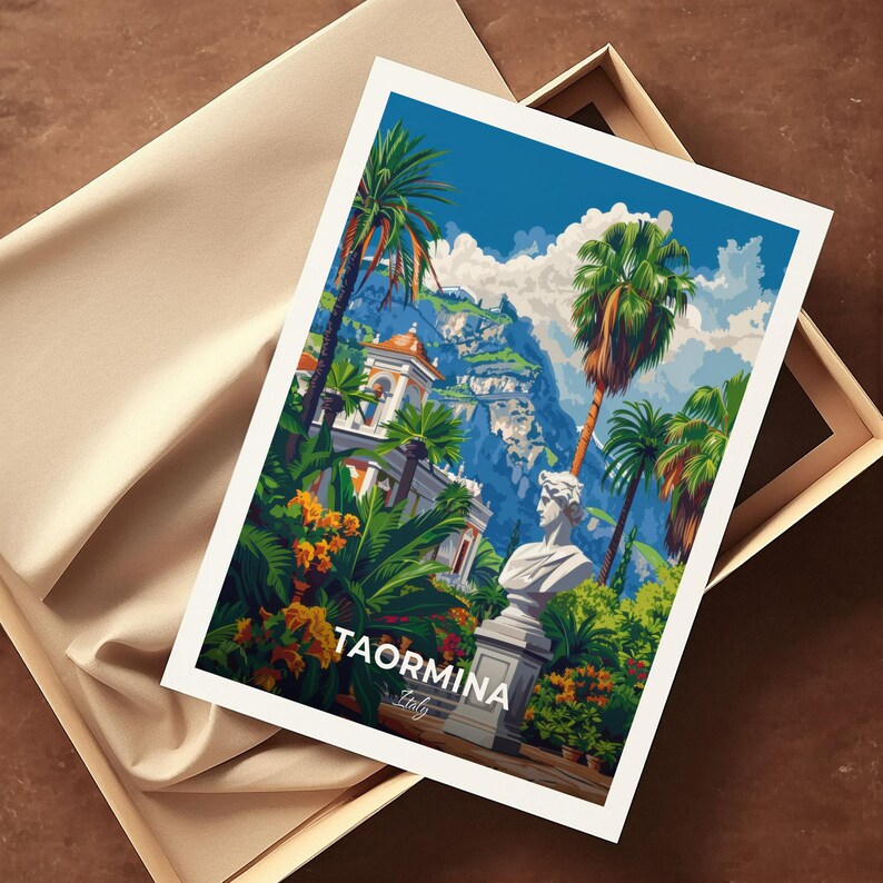 Taormina Travel Poster Public Garden of Taormina Wall Art Print Italy ...