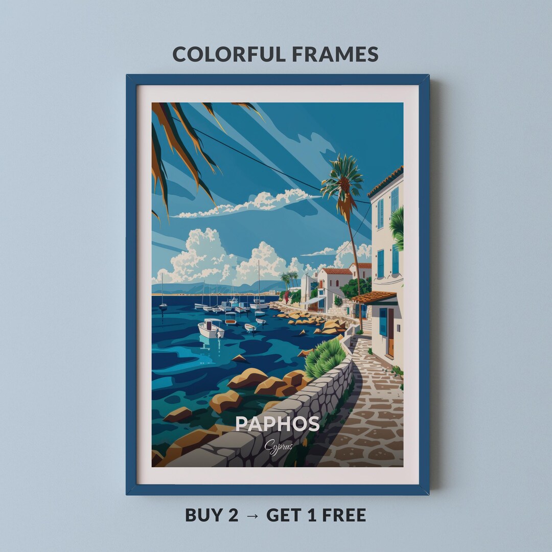 Paphos Travel Poster Paphos Harbour Wall Art Print Cyprus Poster City ...