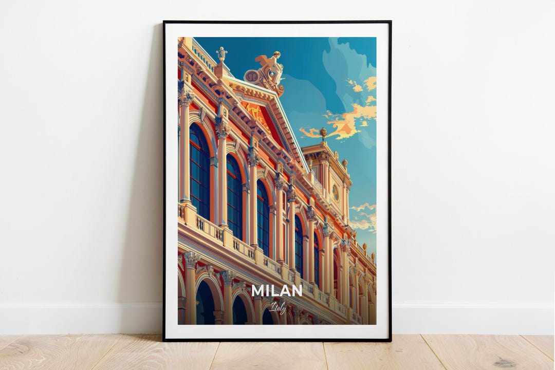 Milan Travel Poster, La Scala Opera, City Print, Cityscape Artwork ...