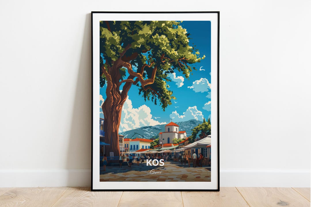 Kos Travel Poster, Hippocrates Tree, City Print, Cityscape Artwork ...