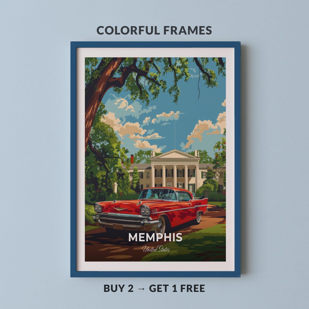 Memphis Travel Poster Graceland Wall Art Print United States Poster ...