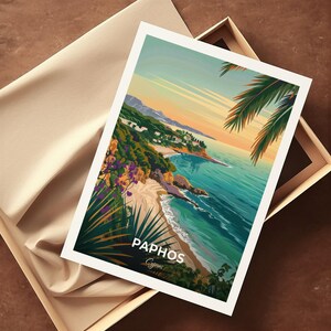 Paphos Travel Poster Coral Bay Beach Wall Art Print Cyprus Poster City ...