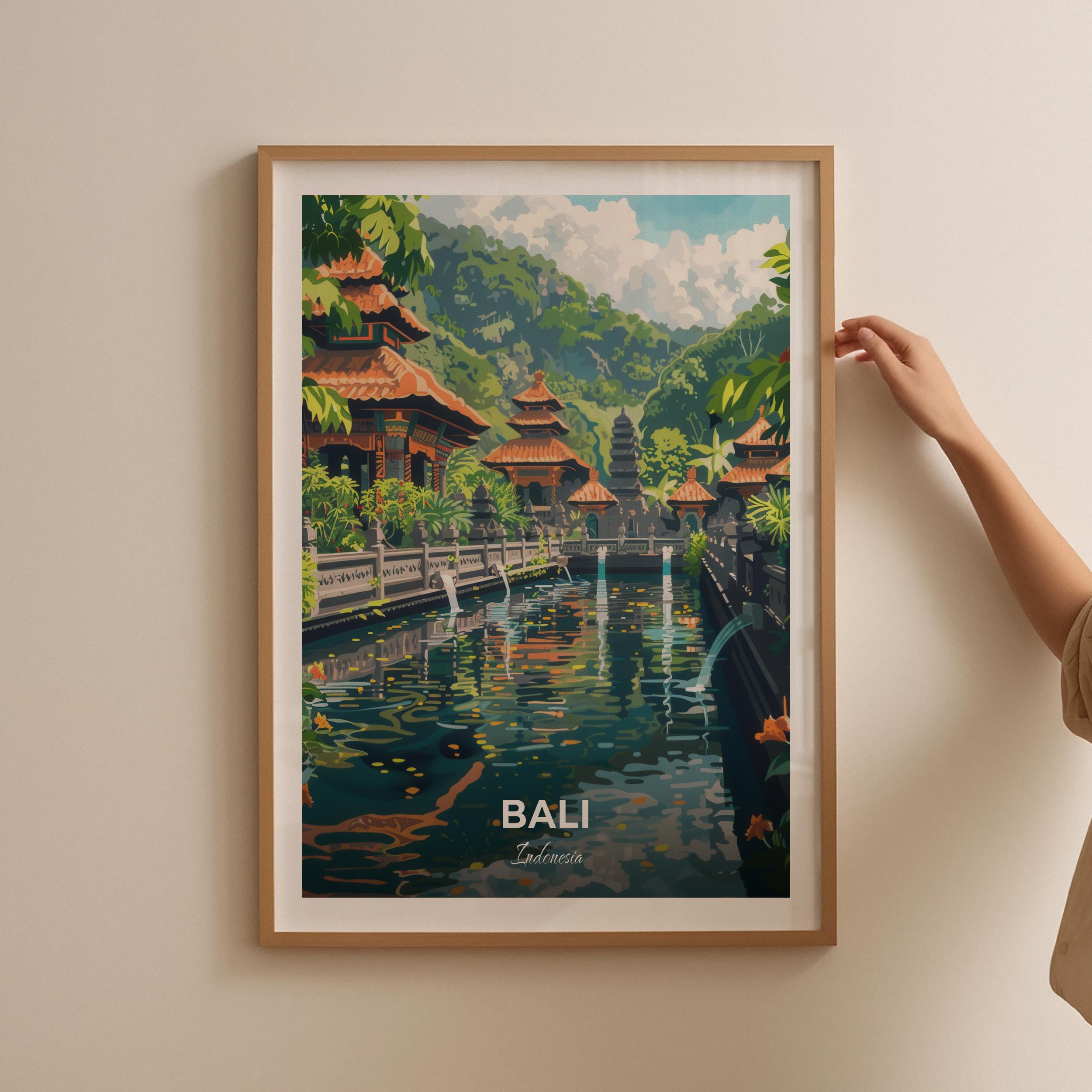 Bali Travel Poster Tirta Empul Temple Wall Art Print Indonesia Poster ...