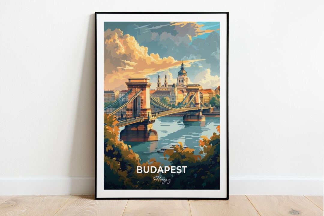 Budapest Travel Poster, Chain Bridge, City Print, Cityscape Artwork ...
