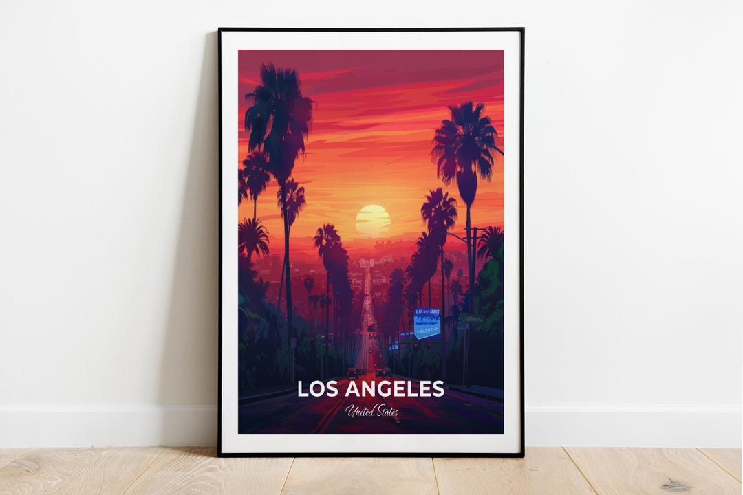 Los Angeles Travel Poster, Sunset Boulevard, City Print, Cityscape ...