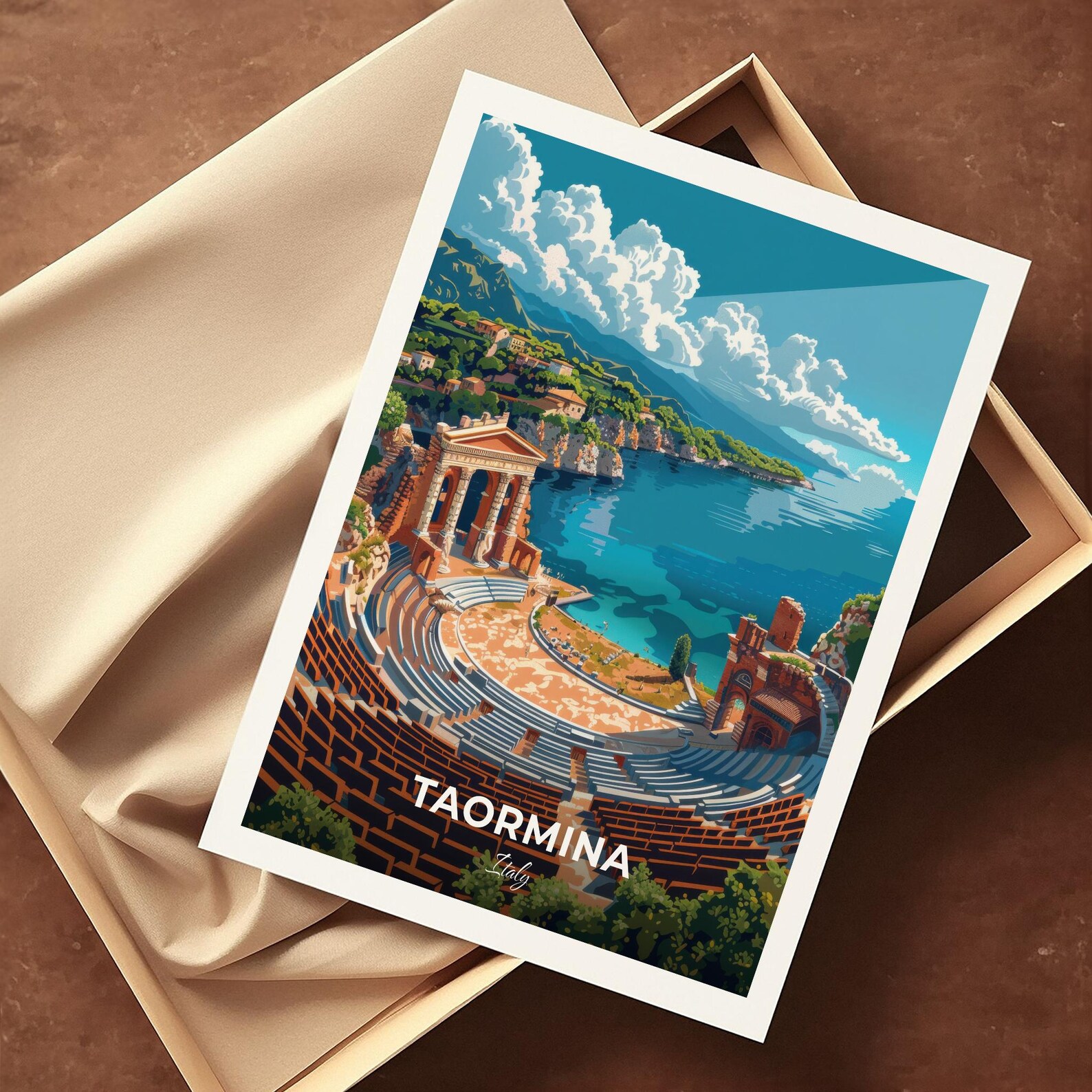 Taormina Travel Poster the Ancient Theatre Wall Art Print Italy Poster ...