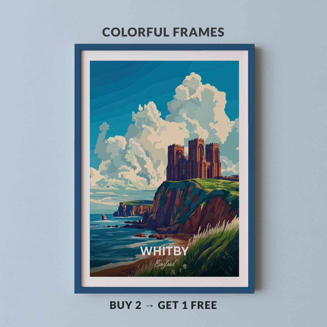 Whitby Travel Poster Whitby Abbey Wall Art Print England Poster City ...