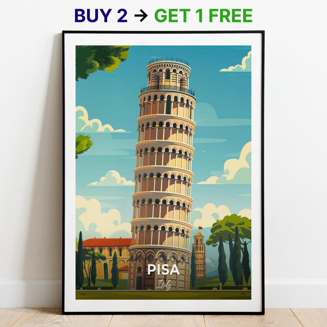 Pisa Travel Poster Leaning Tower of Pisa Wall Art Print Italy Poster ...