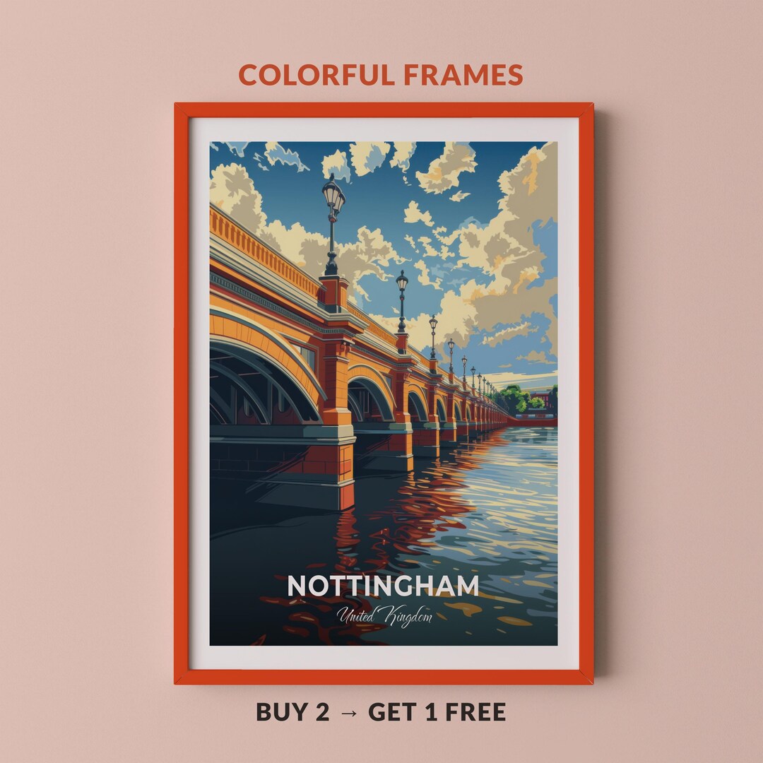 Nottingham Travel Poster Trent Bridge Wall Art Print United Kingdom ...