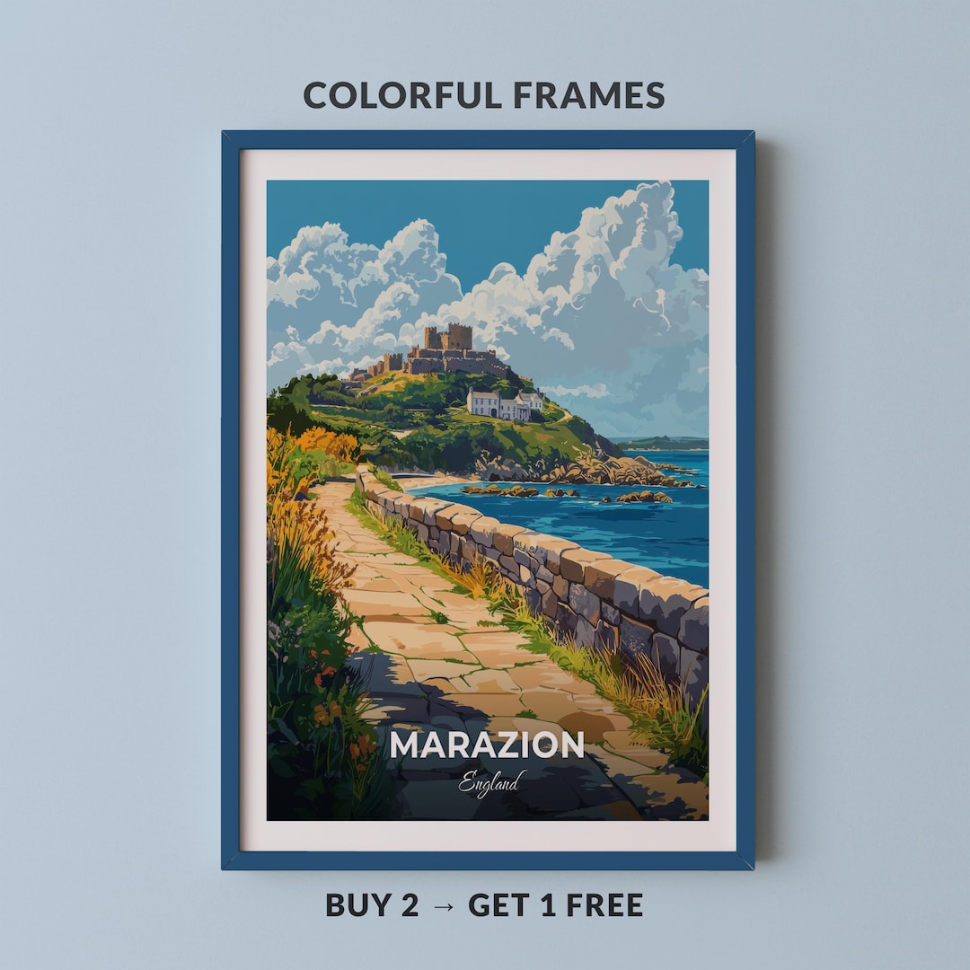 Marazion Travel Poster Cornwall Wall Art Print England Poster City ...
