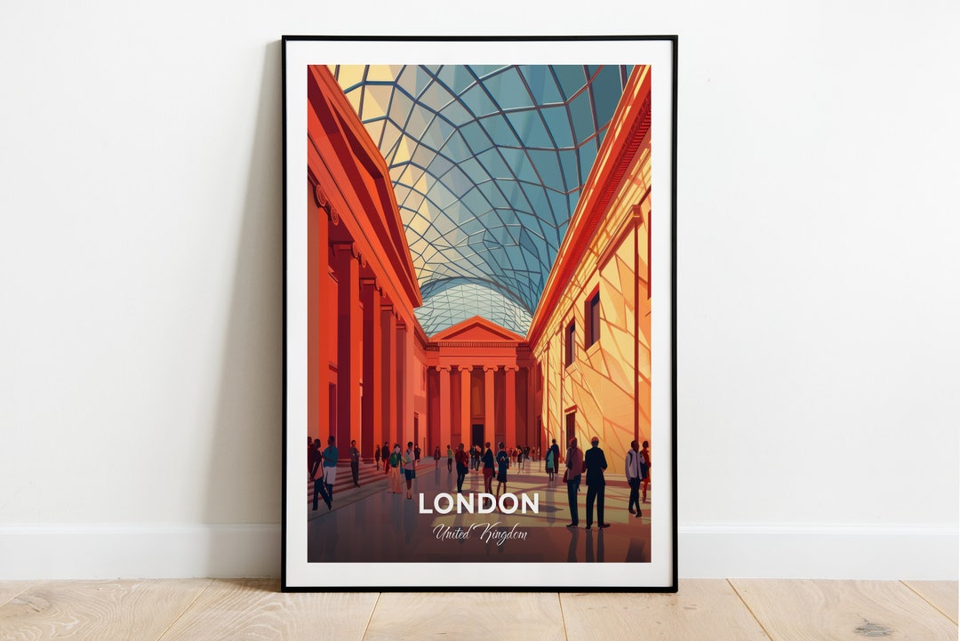 London Travel Poster, British Museum, City Print, Cityscape Artwork ...
