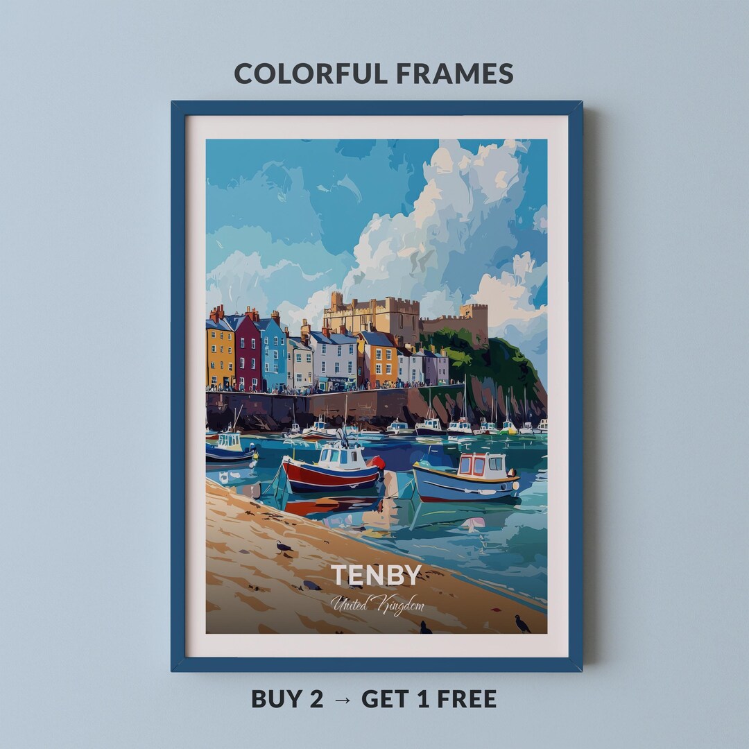 Tenby Travel Poster Tenby Harbour Wall Art Print United Kingdom Poster ...