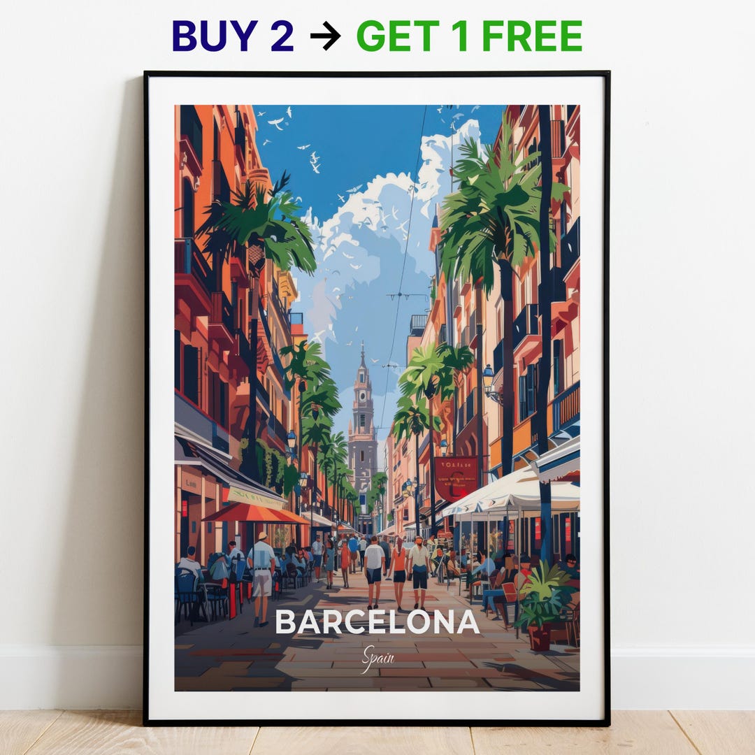 Barcelona Travel Poster La Rambla Street Wall Art Print Spain Poster ...