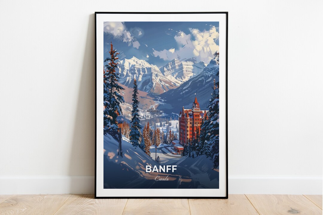 Banff Travel Poster, Banff Springs Hotel, City Print, Cityscape Artwork ...
