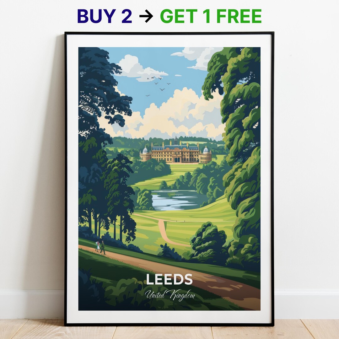 Leeds Travel Poster Harewood House Wall Art Print United Kingdom Poster ...