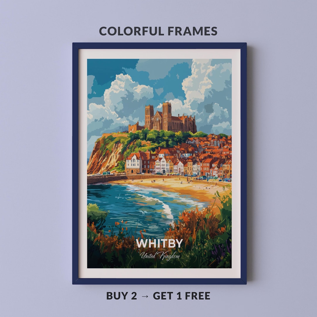 Whitby Travel Poster Whitby Abbey Wall Art Print United Kingdom Poster ...