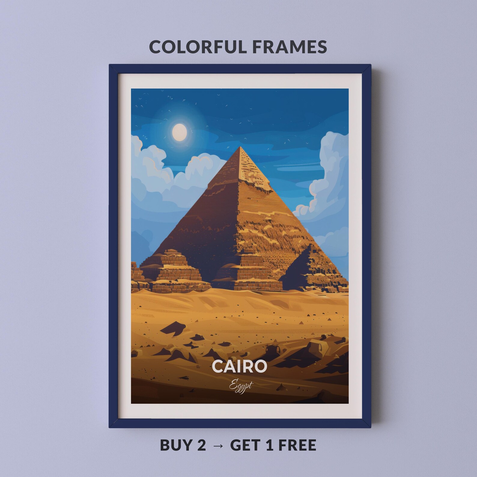 Cairo Travel Poster the Great Pyramid of Giza Wall Art Print Egypt ...